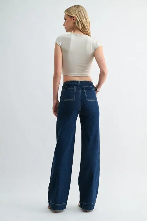 JEMINA DENIM Blueprint Patch Pocket High Waist Straight Leg Jeans