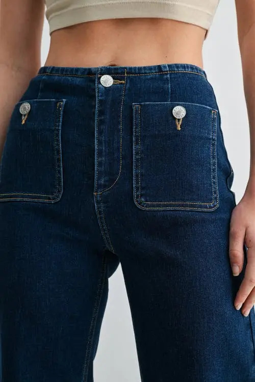 JEMINA DENIM Blueprint Patch Pocket High Waist Straight Leg Jeans