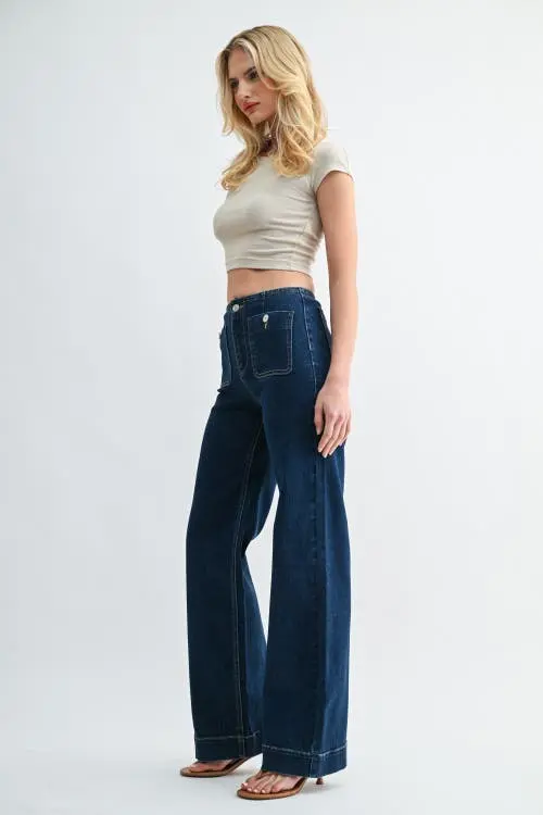 JEMINA DENIM Blueprint Patch Pocket High Waist Straight Leg Jeans