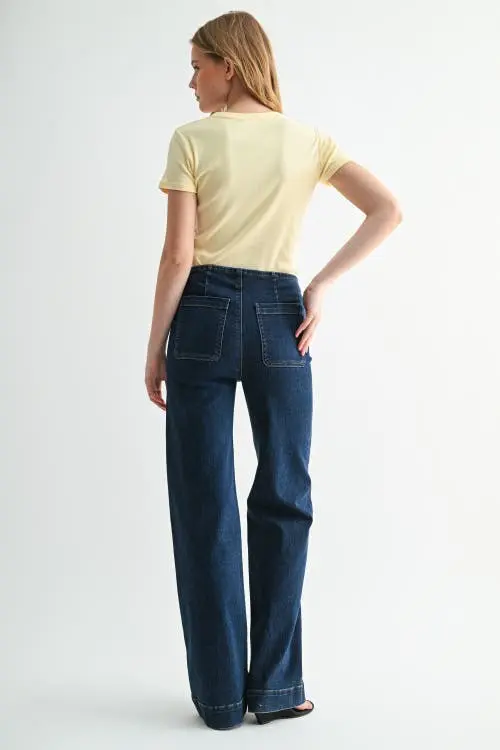 JEMINA DENIM Blueprint Patch Pocket High Waist Straight Leg Jeans