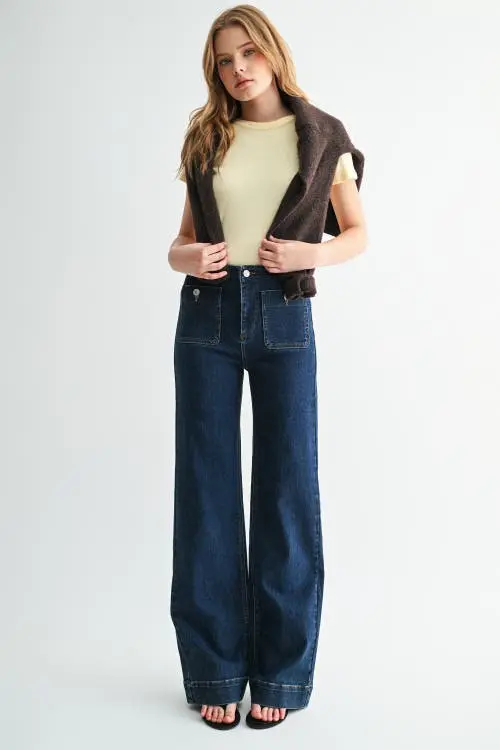 JEMINA DENIM Blueprint Patch Pocket High Waist Straight Leg Jeans