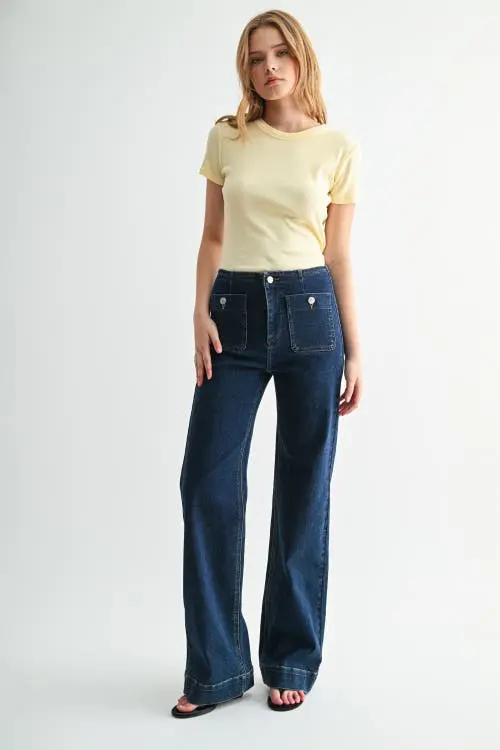 JEMINA DENIM Blueprint Patch Pocket High Waist Straight Leg Jeans