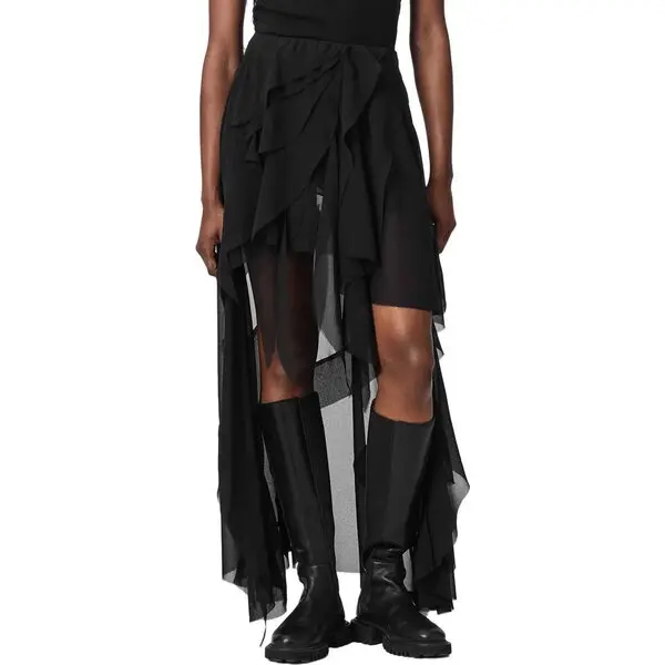 ALLSAINTS Melody Layered Ruffle Midi Skirt - Black