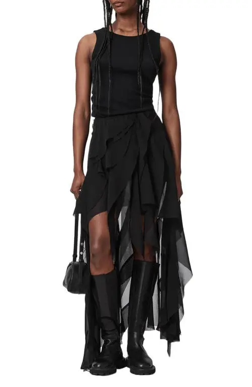 ALLSAINTS Melody Layered Ruffle Midi Skirt