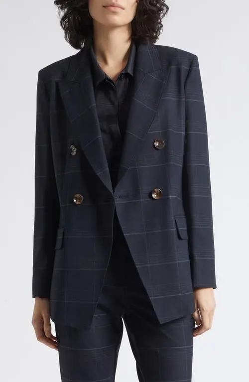 Marella Fedra Plaid Double-breasted Blazer - Navy