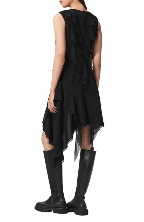 ALLSAINTS Angie Ruffled Asymmetrical Handkerchief Hem Dress
