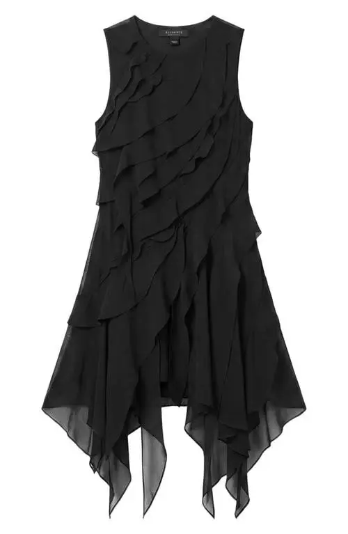 ALLSAINTS Angie Ruffled Asymmetrical Handkerchief Hem Dress
