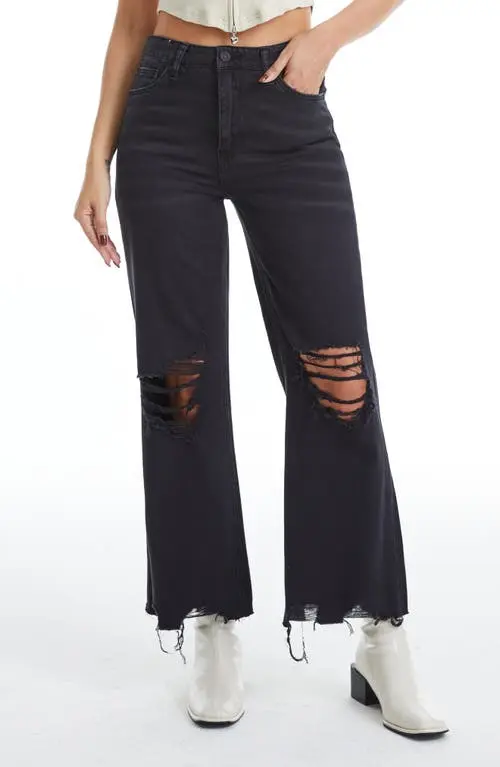 BAYEAS High Waist Flare Jeans With Distressed Details - Black Rock