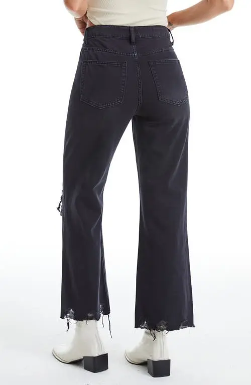 BAYEAS High Waist Flare Jeans With Distressed Details - Black Rock