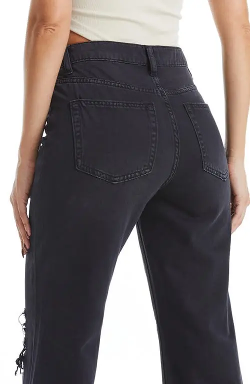 BAYEAS High Waist Flare Jeans With Distressed Details - Black Rock