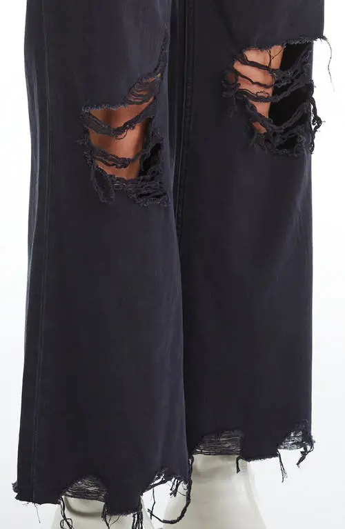 BAYEAS High Waist Flare Jeans With Distressed Details - Black Rock