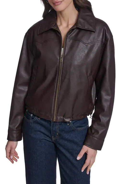 LEVI'S Faux Leather Bomber Jacket - Dark Brown