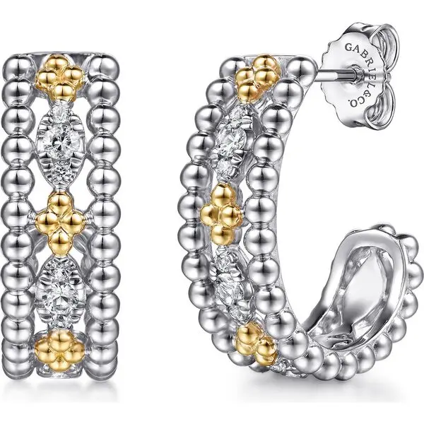 GABRIEL & CO. 14k Gold & White Sapphire J-hoop Earrings - Sterling Silver