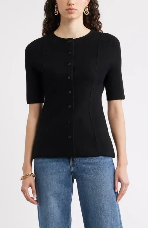 Nordstrom Crewneck Elbow Sleeve Cardigan - Black