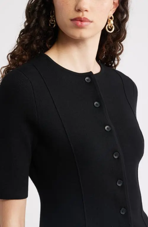 Nordstrom Crewneck Elbow Sleeve Button-up Cardigan - Black