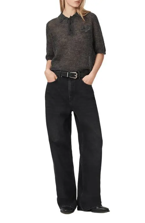 ALLSAINTS Anabel Mohair & Merino Wool Blend Polo Tee - Graphite Grey