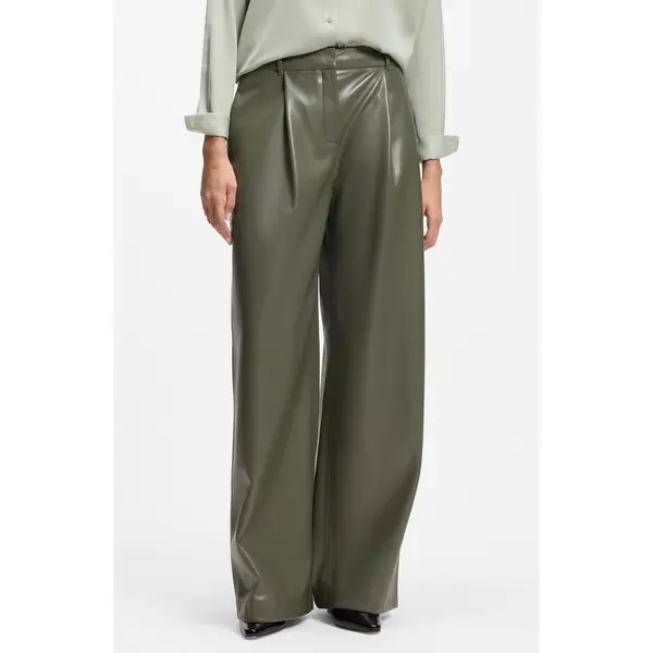 BOSS Tiana Pleated Faux Leather Pants - Tea Leaf