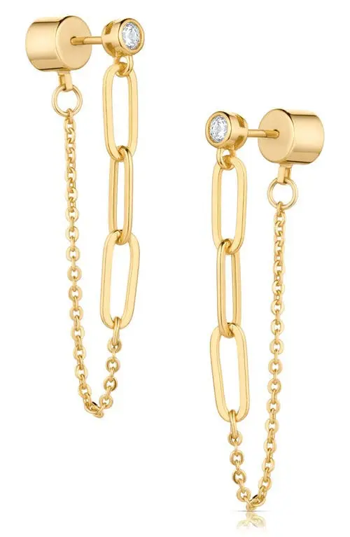 THATCH Juni Drop Earrings With Bezel-set Stone And Paper-clip Chain - 14k Gold Plated