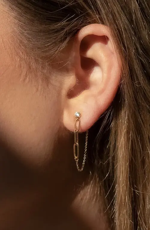 THATCH Juni Drop Earrings With Bezel-set Stone And Paper-clip Chain