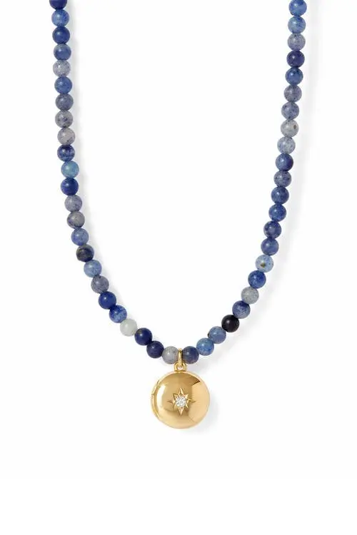 Astley Clarke Mini Biography Blue Aventurine Locket Necklace - Gold