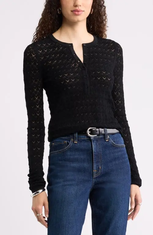 Nordstrom Pointelle Henley Cardigan - Black