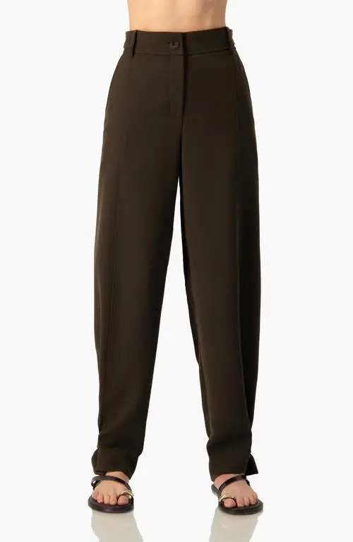 IVONNE Tapered Cuff Utility Relaxed Pants With High-waist And Ankle Straps - Brown