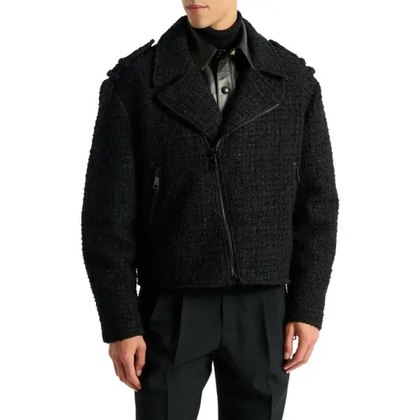 Balmain Tweed Biker Jacket - Black