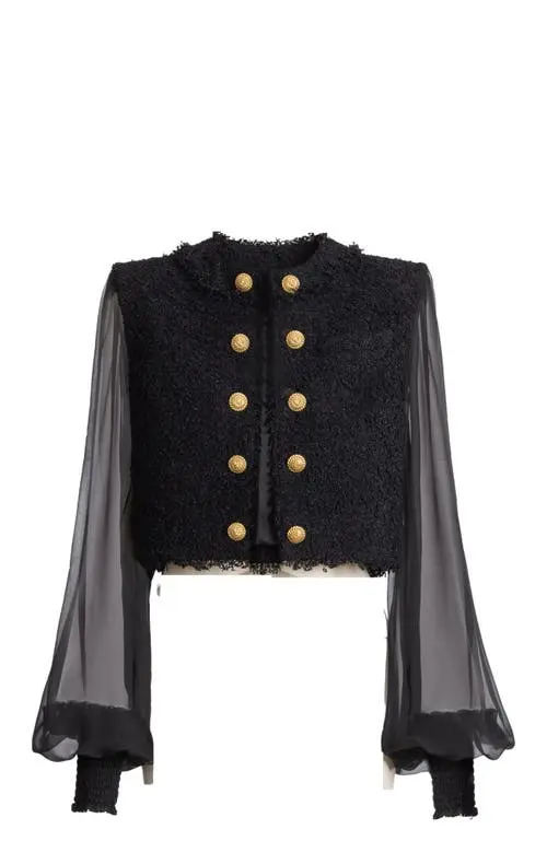 Balmain Cropped Tweed And Muslin Jacket With Decorative Buttons