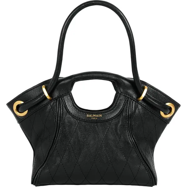 Balmain Small Tote In Smooth Topstitched Leather - Black