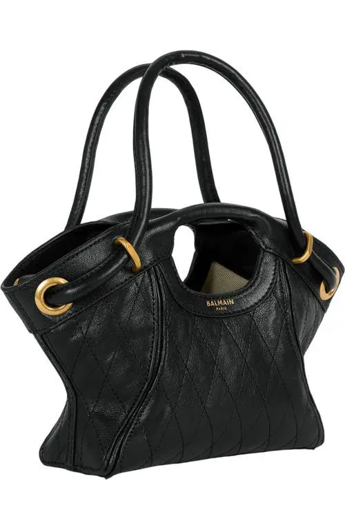 Balmain Small Quilted Lambskin Leather Tote