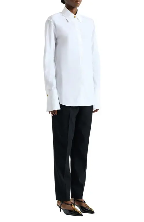 Balmain Cotton Poplin Shirt With Lion Head Button Detail