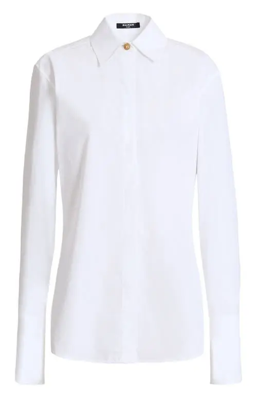 Balmain Cotton Poplin Shirt With Lion Head Button Detail