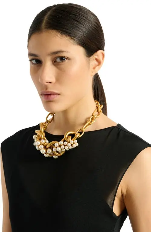 Balmain Sync Necklace In Brass And Pearls