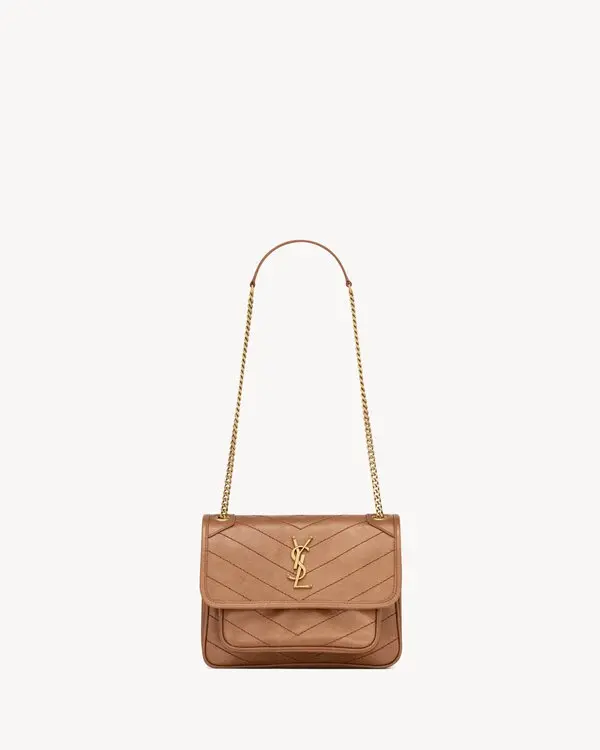 Saint Laurent Niki Baby In Vintage Leather In Brown - Light Caramel
