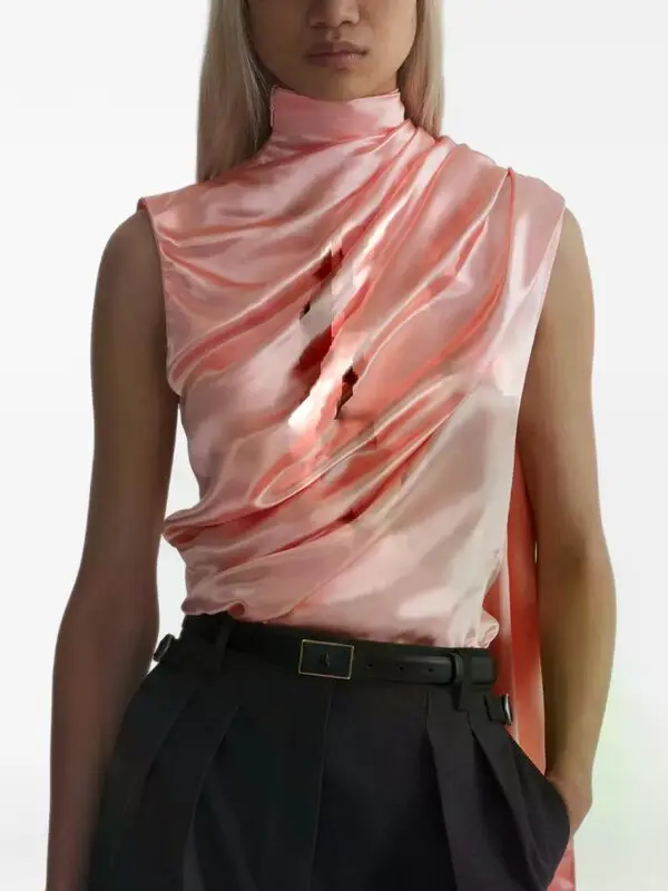 MUGLER Scarf Satin Sleeveless Top - Pink