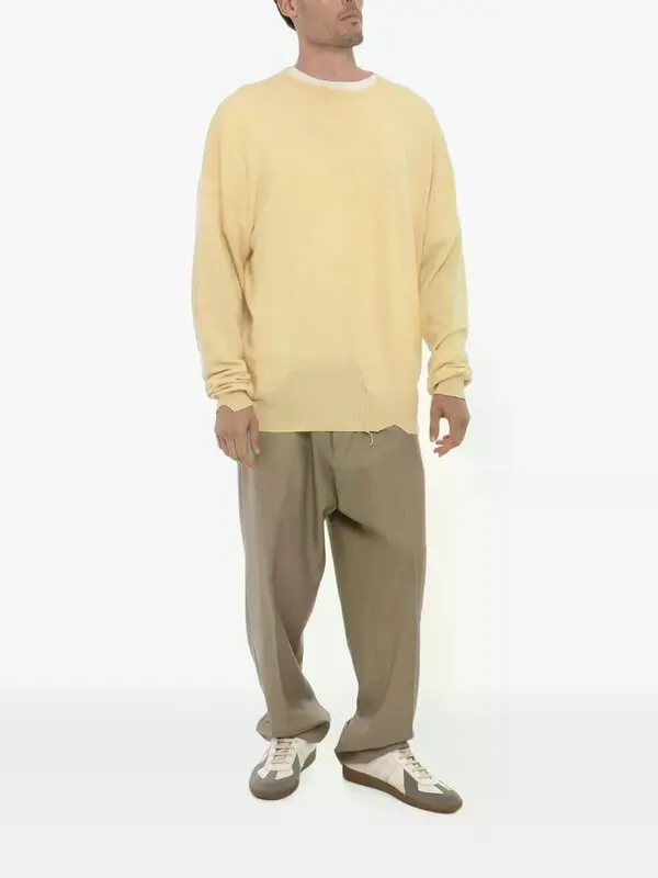 RAMAEL Crew Neck Long Sleeve Sweater With Distressed Finish