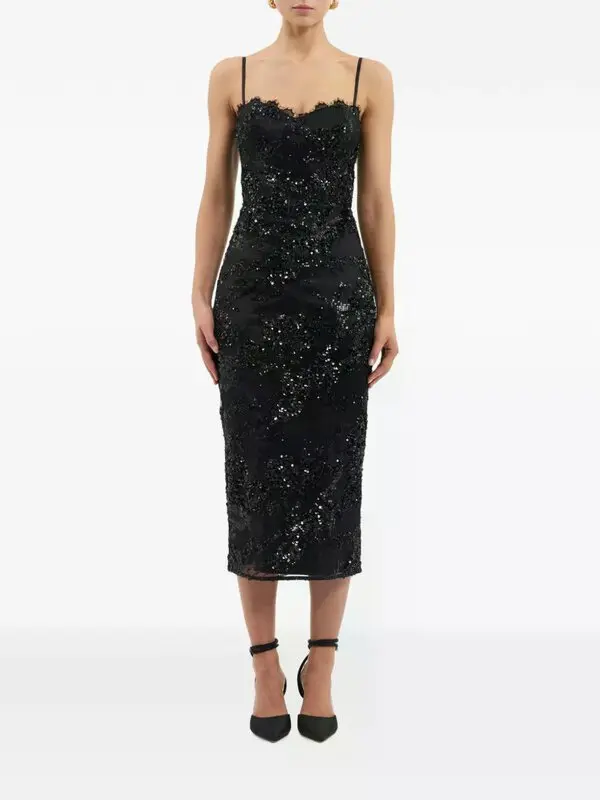 Rebecca Vallance Beau Sequin Embroidered Lace Midi Dress