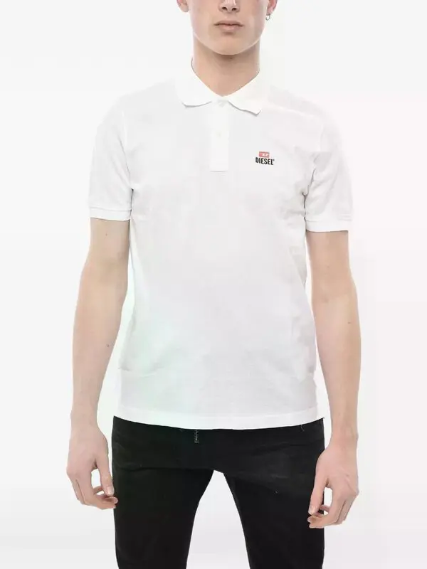 DIESEL® Logo-print Piqué-textured Polo Shirt - White