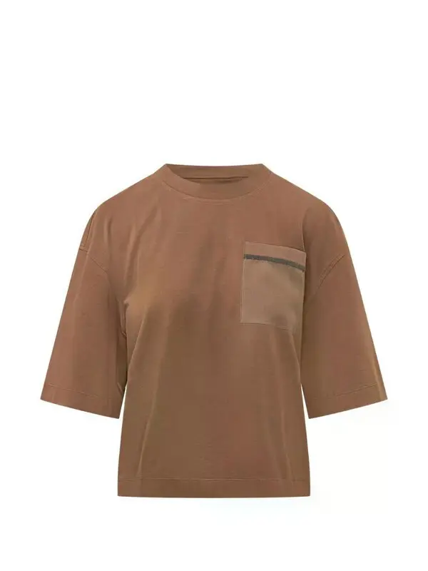 Brunello Cucinelli Embellished Pocket T-shirt - Brown