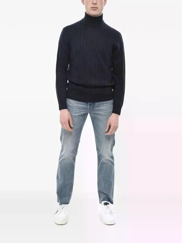 PAOLO PECORA Cable Knit Roll Neck Sweater - Blue