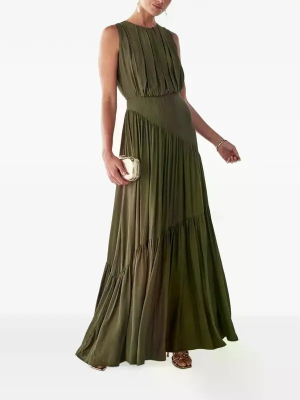 BWLDR Pleated Tiered Maxi Dress - Green