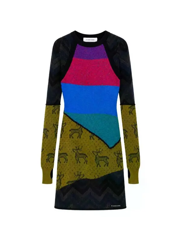 MARINE SERRE Patchwork Intarsia-knit Mini Dress - Black