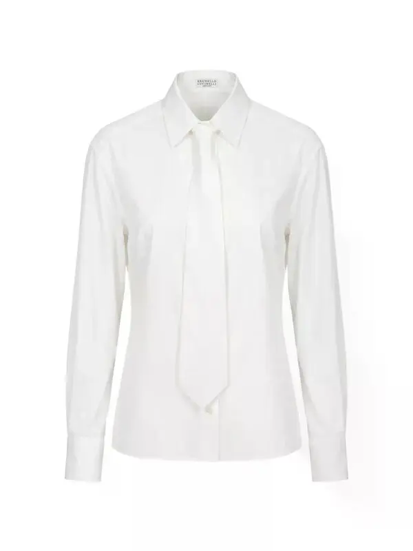 Brunello Cucinelli Tie-detail Long-sleeve Shirt - White