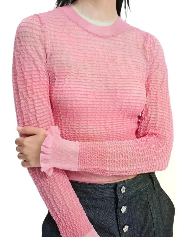 Cecilie Bahnsen Ruffle-cuff Sheer Knit Top
