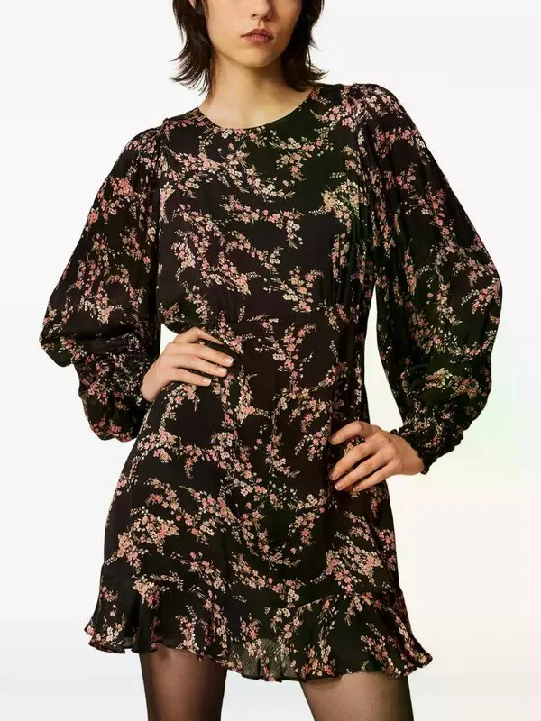TWINSET Floral Print Ruffled Mini Dress - Black