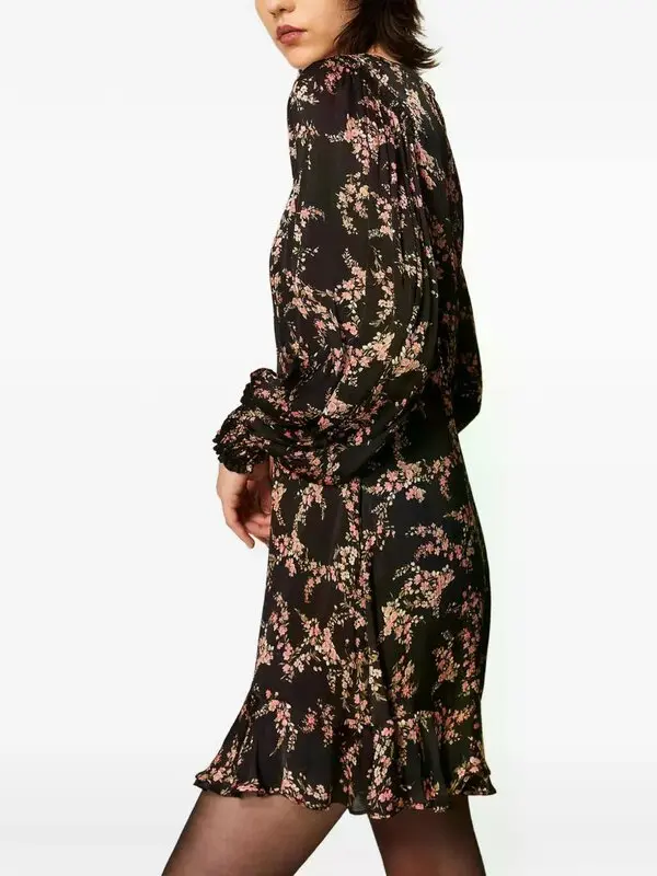 TWINSET Floral Print Ruffled Mini Dress - Black