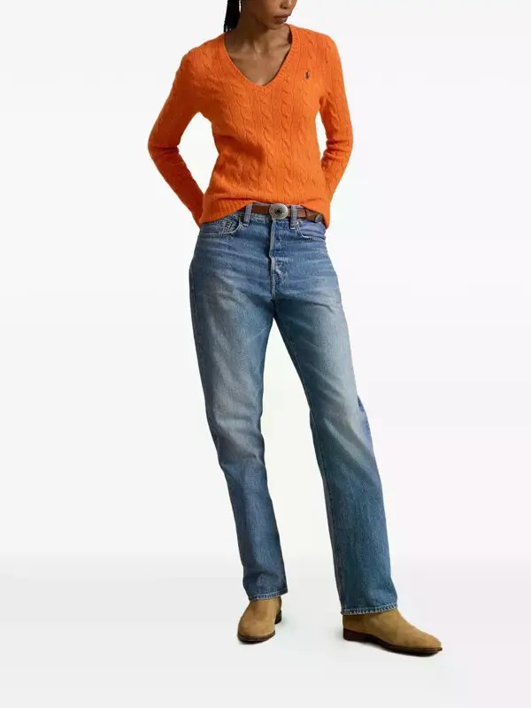Polo Ralph Lauren Cable-knit Wool-cashmere V-neck Sweater - Orange