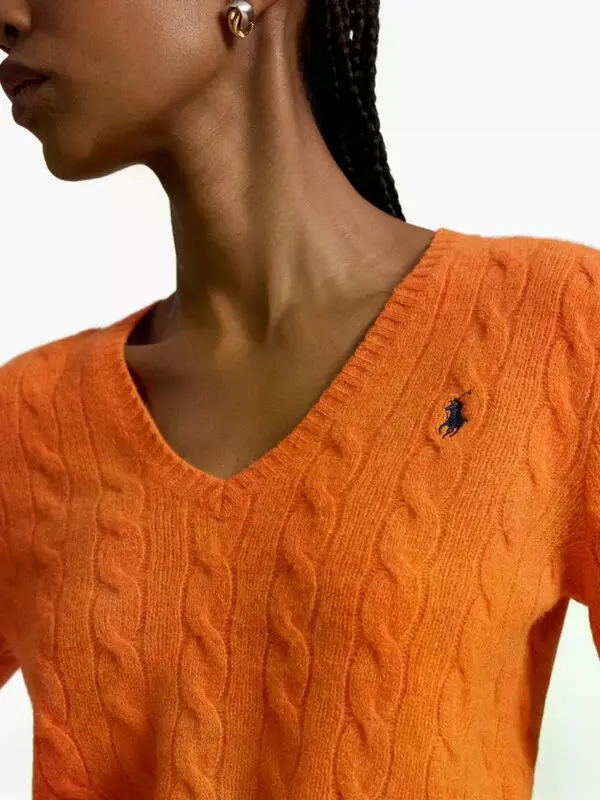 Polo Ralph Lauren Cable-knit Wool-cashmere V-neck Sweater - Orange
