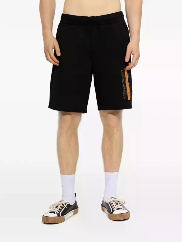 EA7 Logo Print Cotton Jersey Shorts
