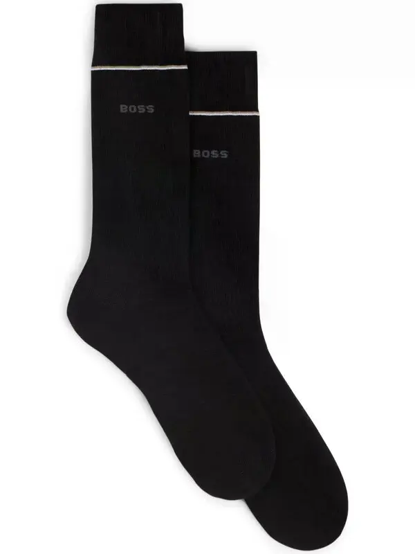 BOSS Intarsia-knit Logo Socks - Black